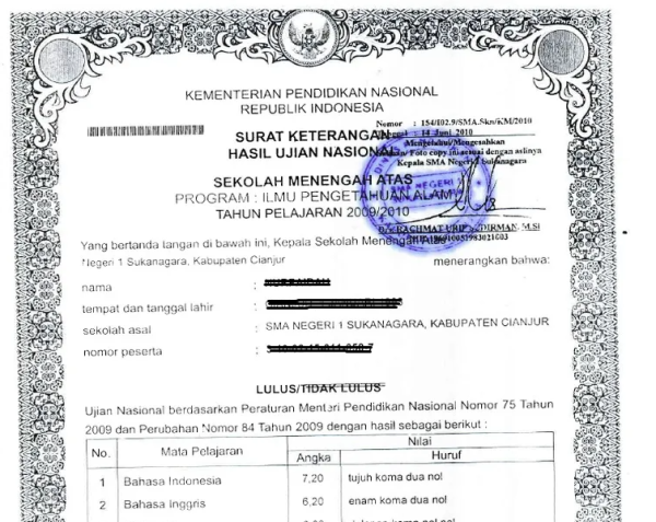 Contoh Ijazah Legalisir